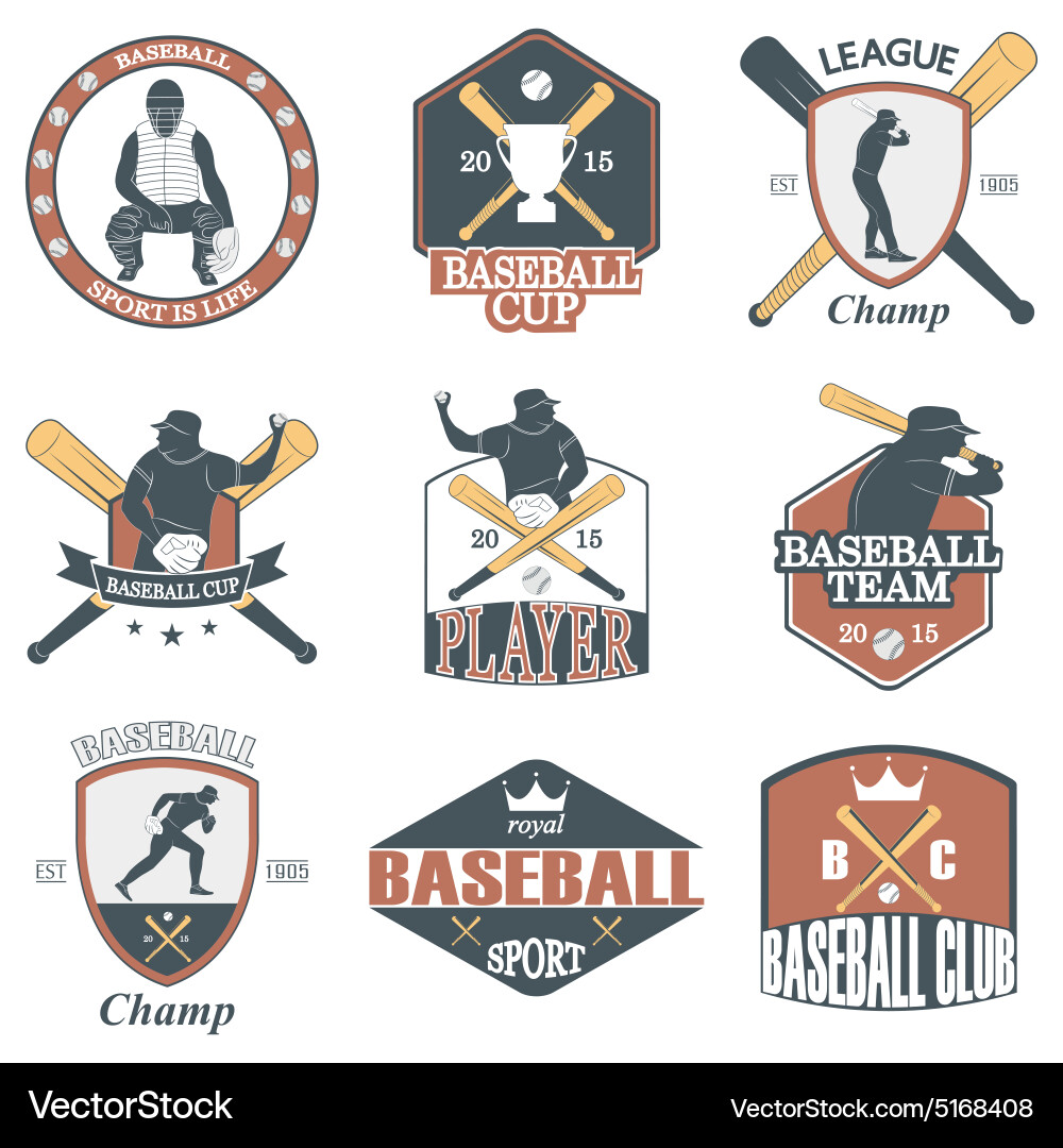 Vintage Baseball Labels & Badges Set Vector Image