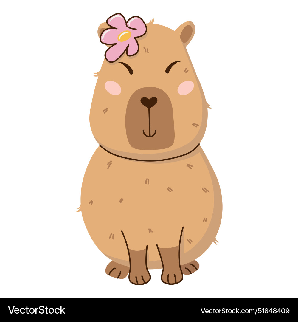 A cute and cuddly capybara character with flower Vector Image