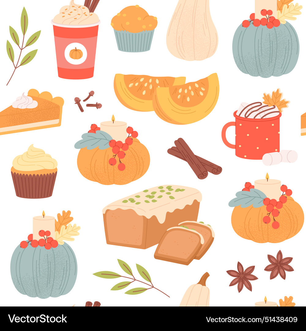 Autumn pumpkin seamless pattern tasty food Vector Image