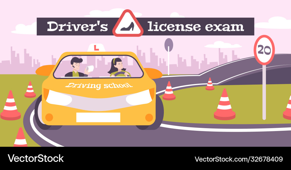 Drivers license exam composition Royalty Free Vector Image