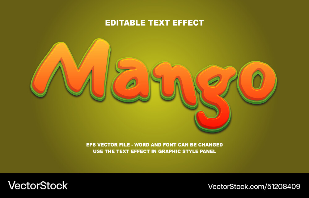 Editable text effect mango 3d template Royalty Free Vector