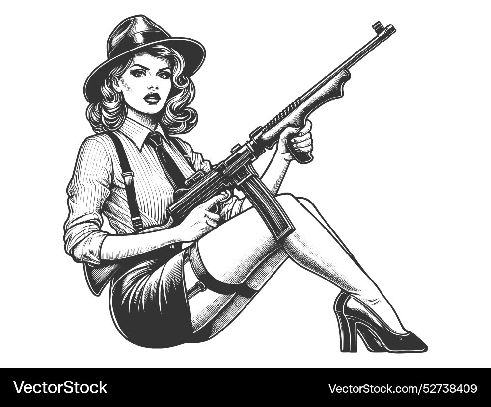 Femme fatale with machine gun Royalty Free Vector Image