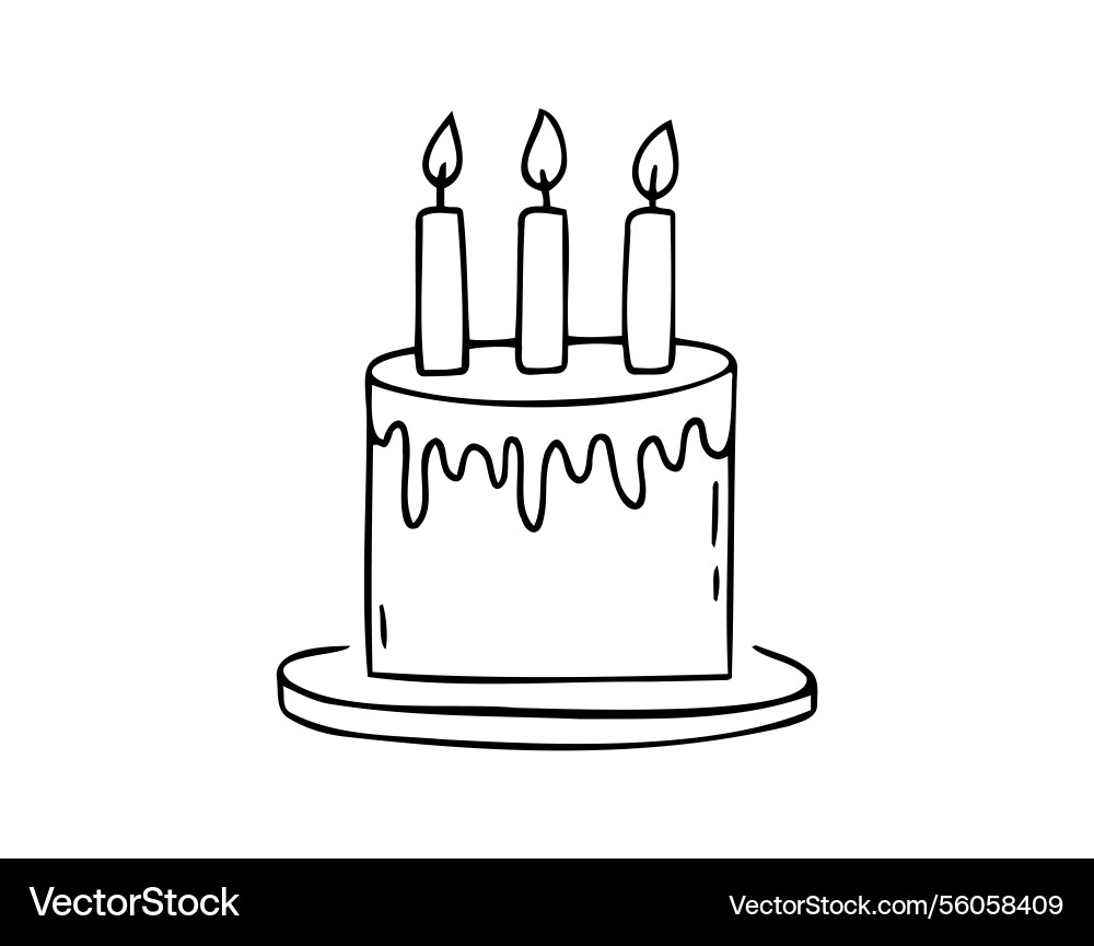 Happy birthday cake doodle hand drawn icon Vector Image