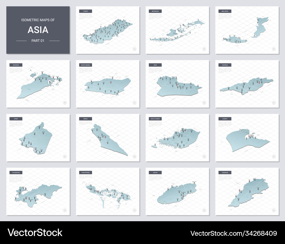 Isometric maps set - asiatischer kontinentaler Vektor Bild