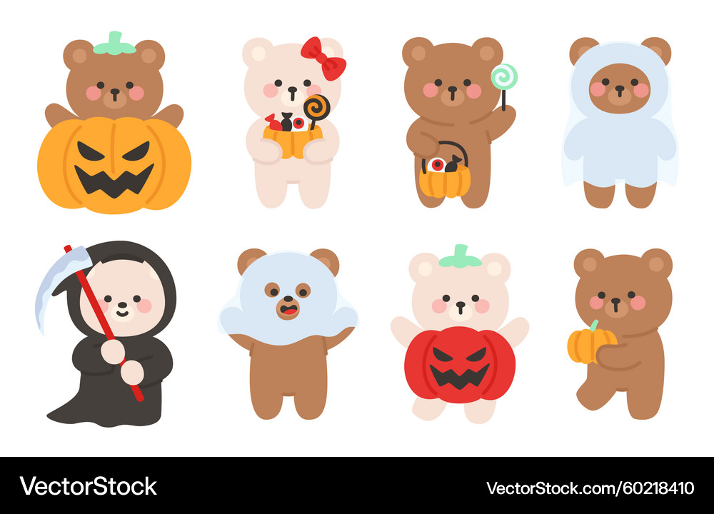 Cute Halloween Bear Costumes Royalty Free Vector Image