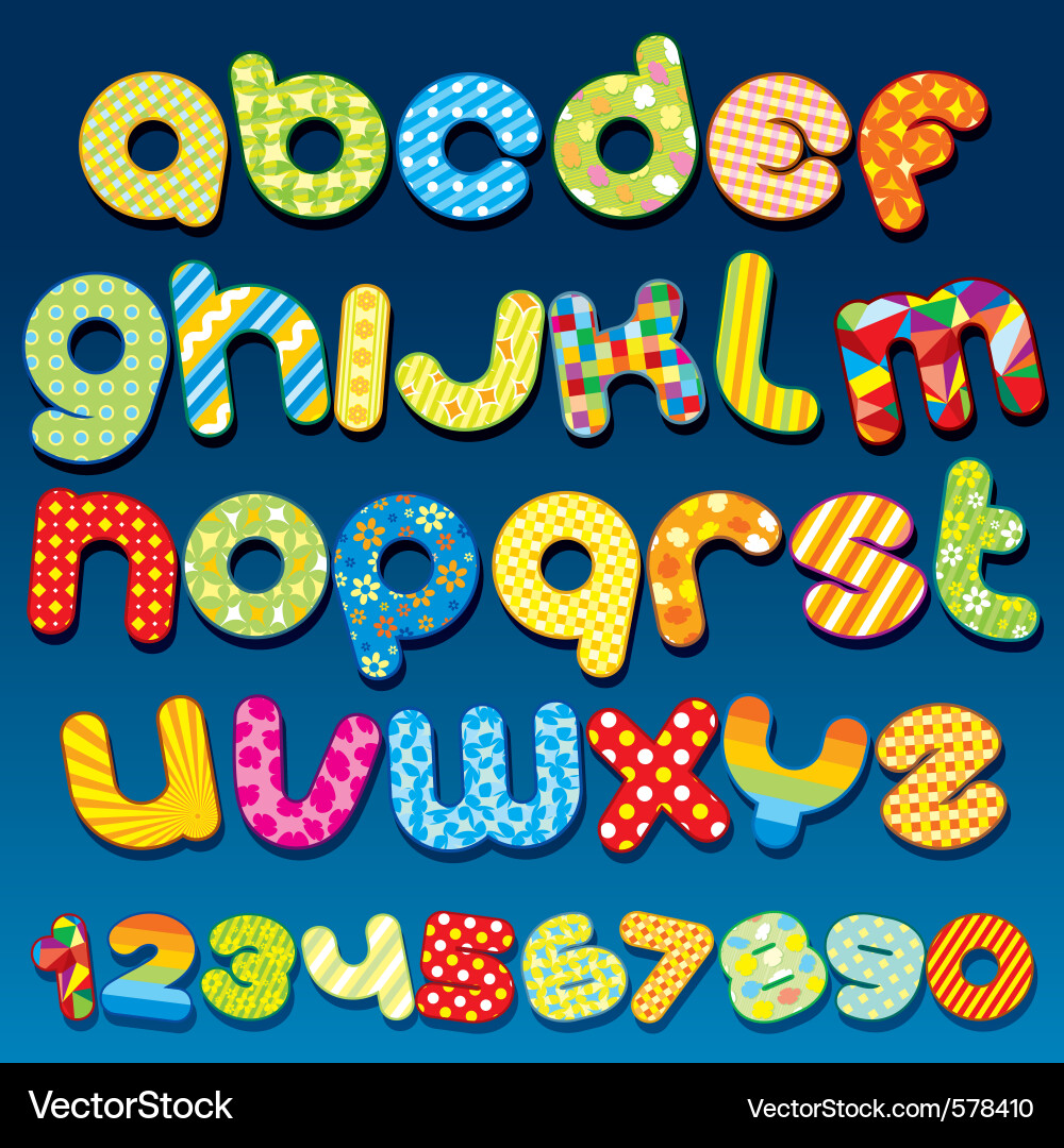 Motley colorful cartoon font Royalty Free Vector Image