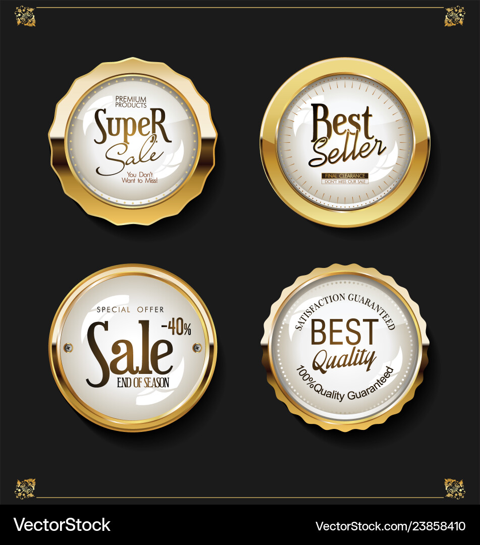 Retro golden ribbons labels and shields Royalty Free Vector