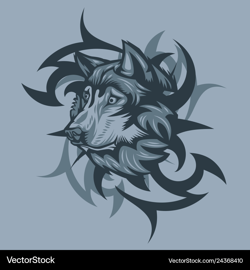 Wolf with tribal background tattoo style Vector Image