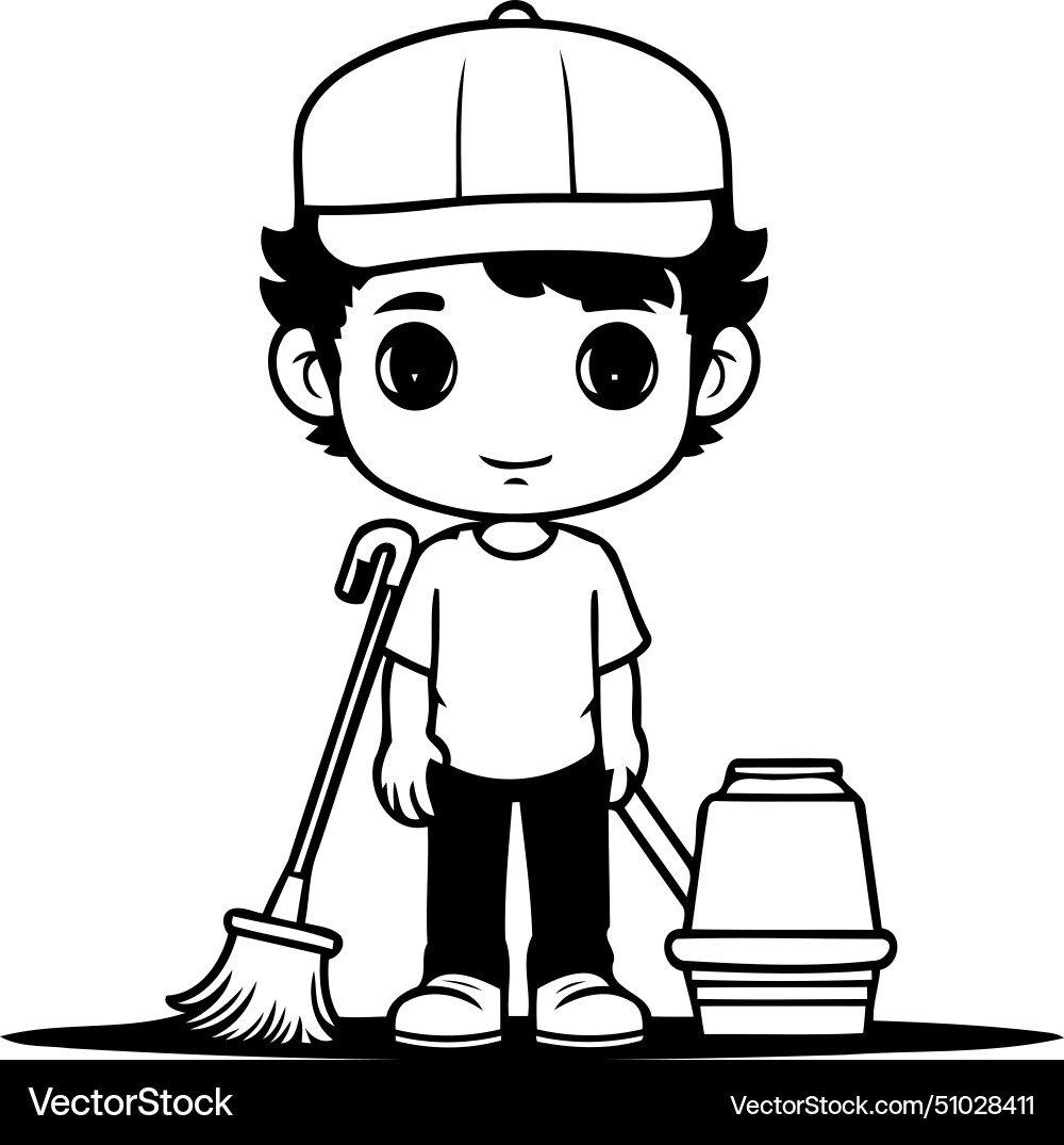 Cleaning boy cartoon service concept Royalty Free Vector