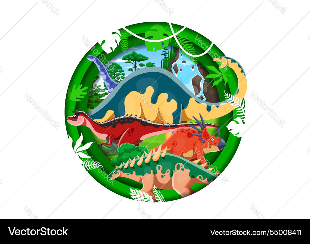 Paper cut prehistoric dinosaurs landscape Vector Image