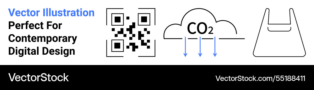 Qr-Code co2 Cloud-Emissionen und minimalistische Vektorbild