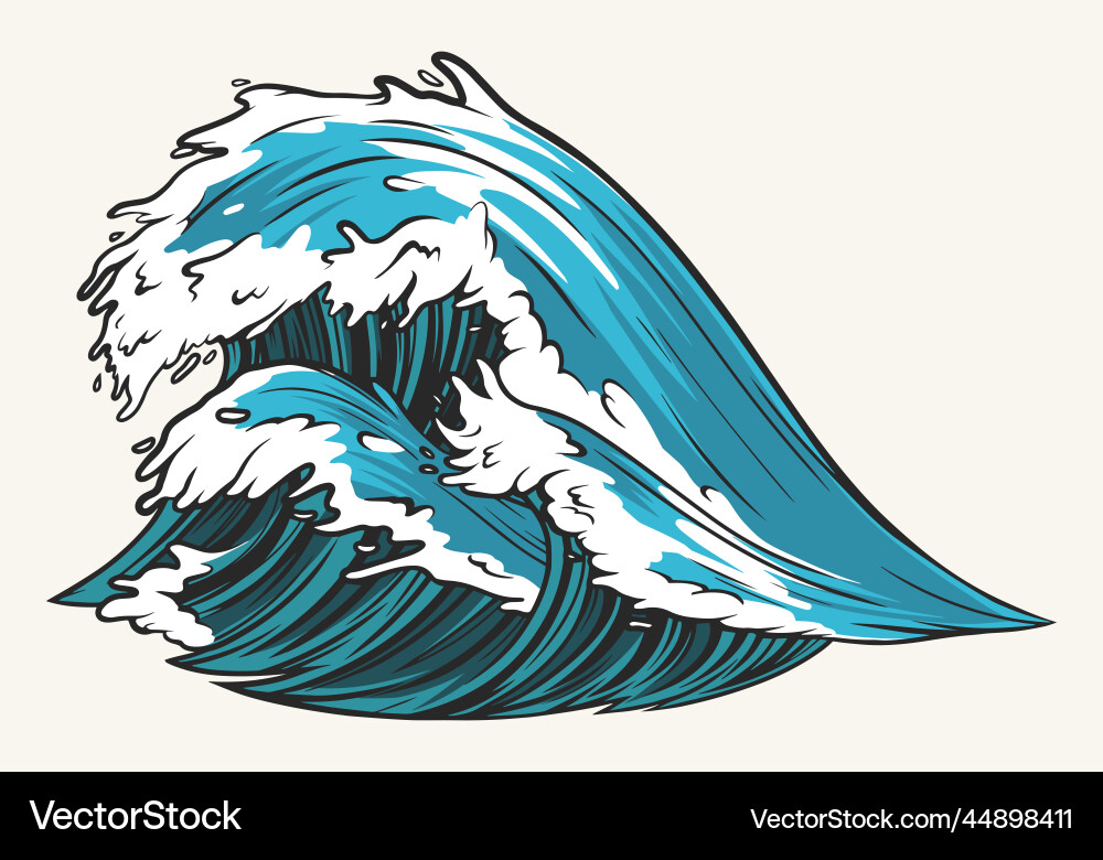 Sea wave colorful detailed sticker Royalty Free Vector Image