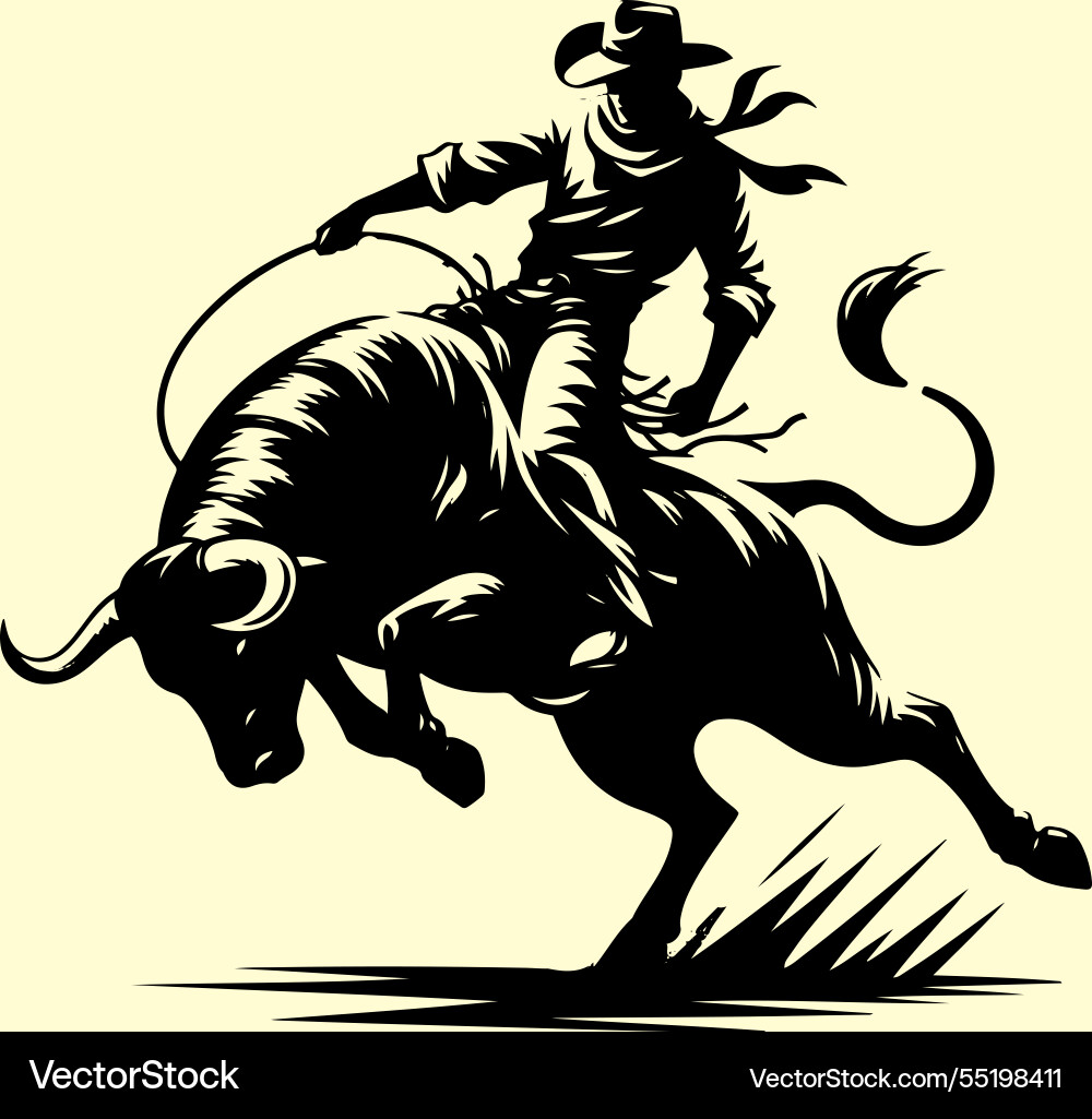 Western cowboy riding bull rodeo Royalty Free Vector Image