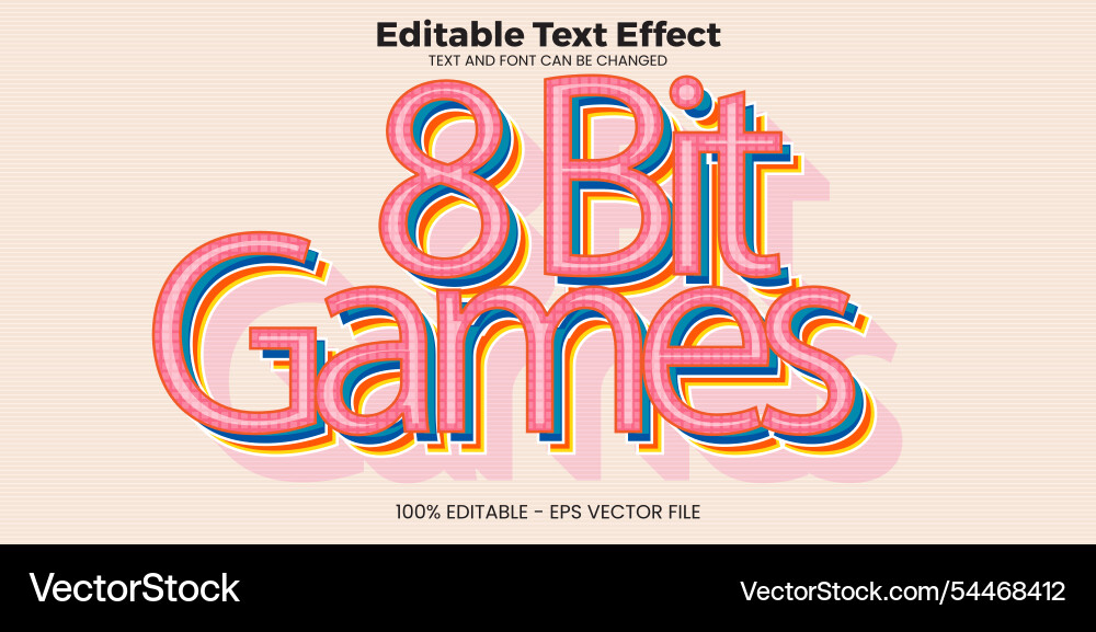 8 bit games editable text effect in modern trend Vector Image