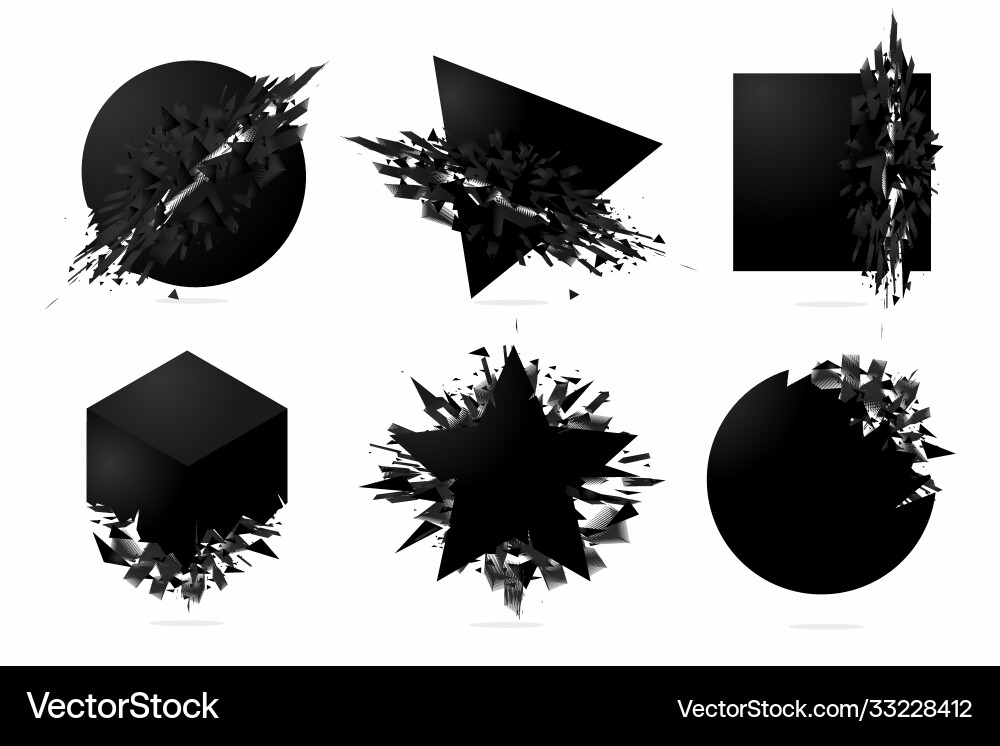 Abstract explosion shapes set with black particles