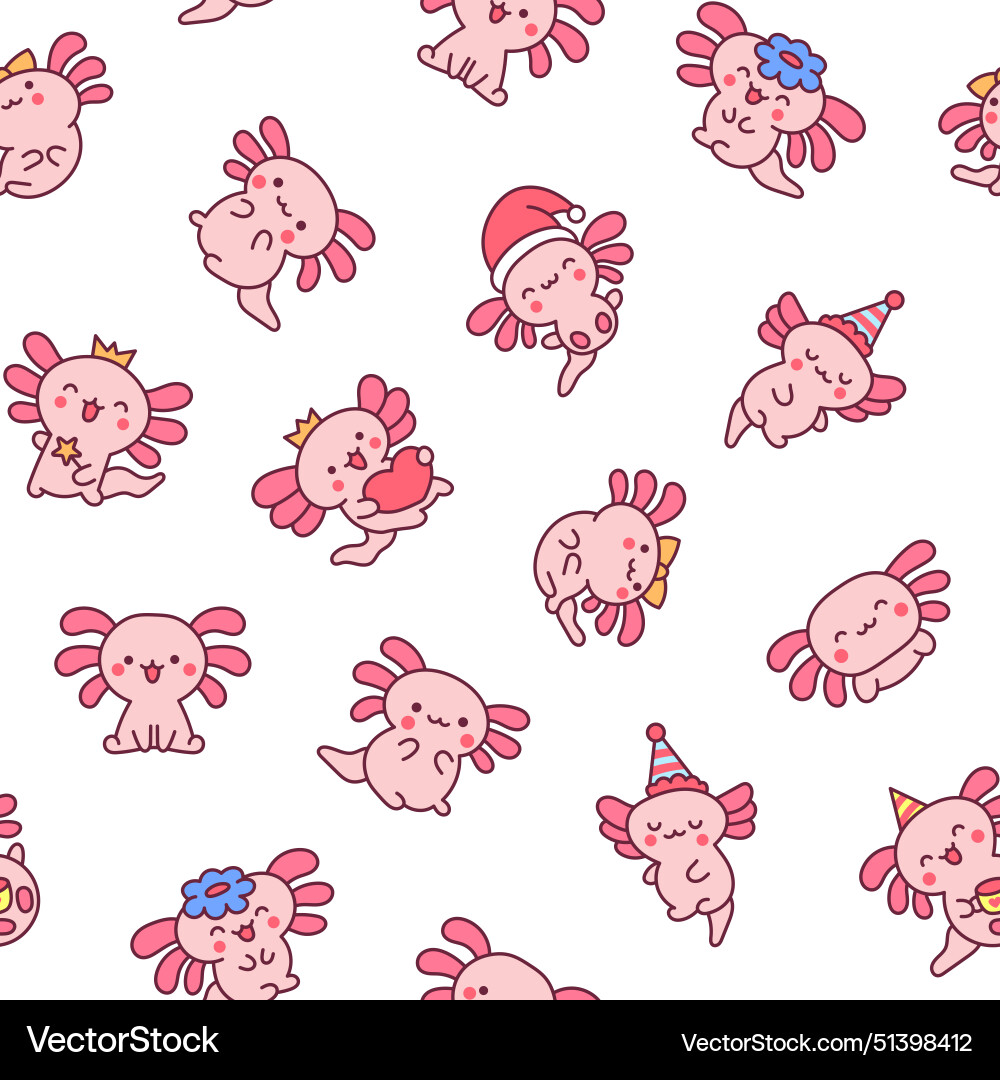 Cute kawaii little axolotl seamless pattern Vector Image