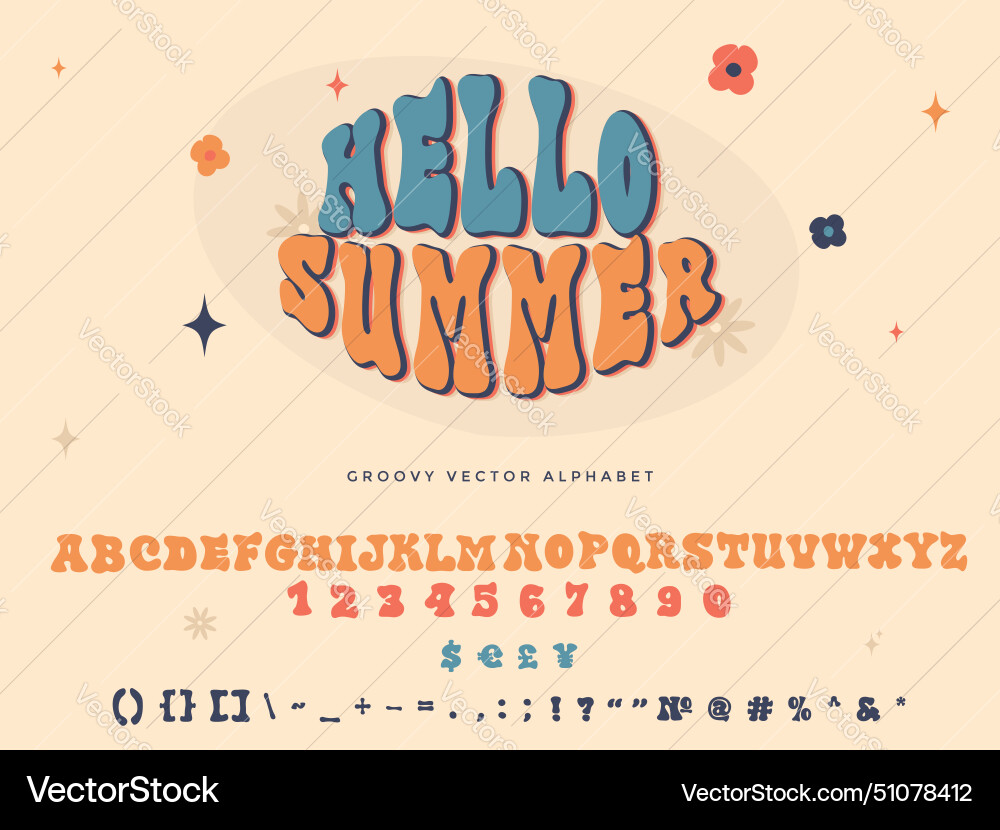 Groovy retro font Royalty Free Vector Image - VectorStock