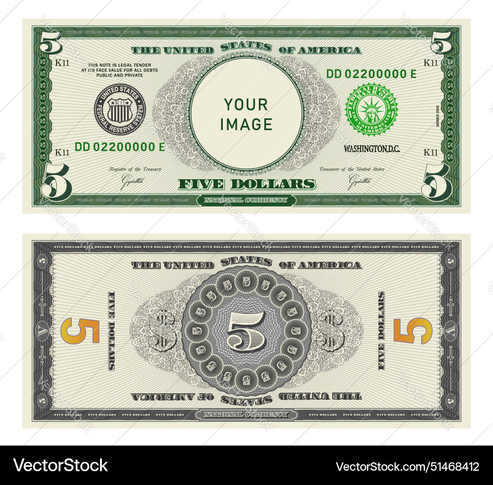Highly detailed fictional beautiful 5 us dollar Vector Image