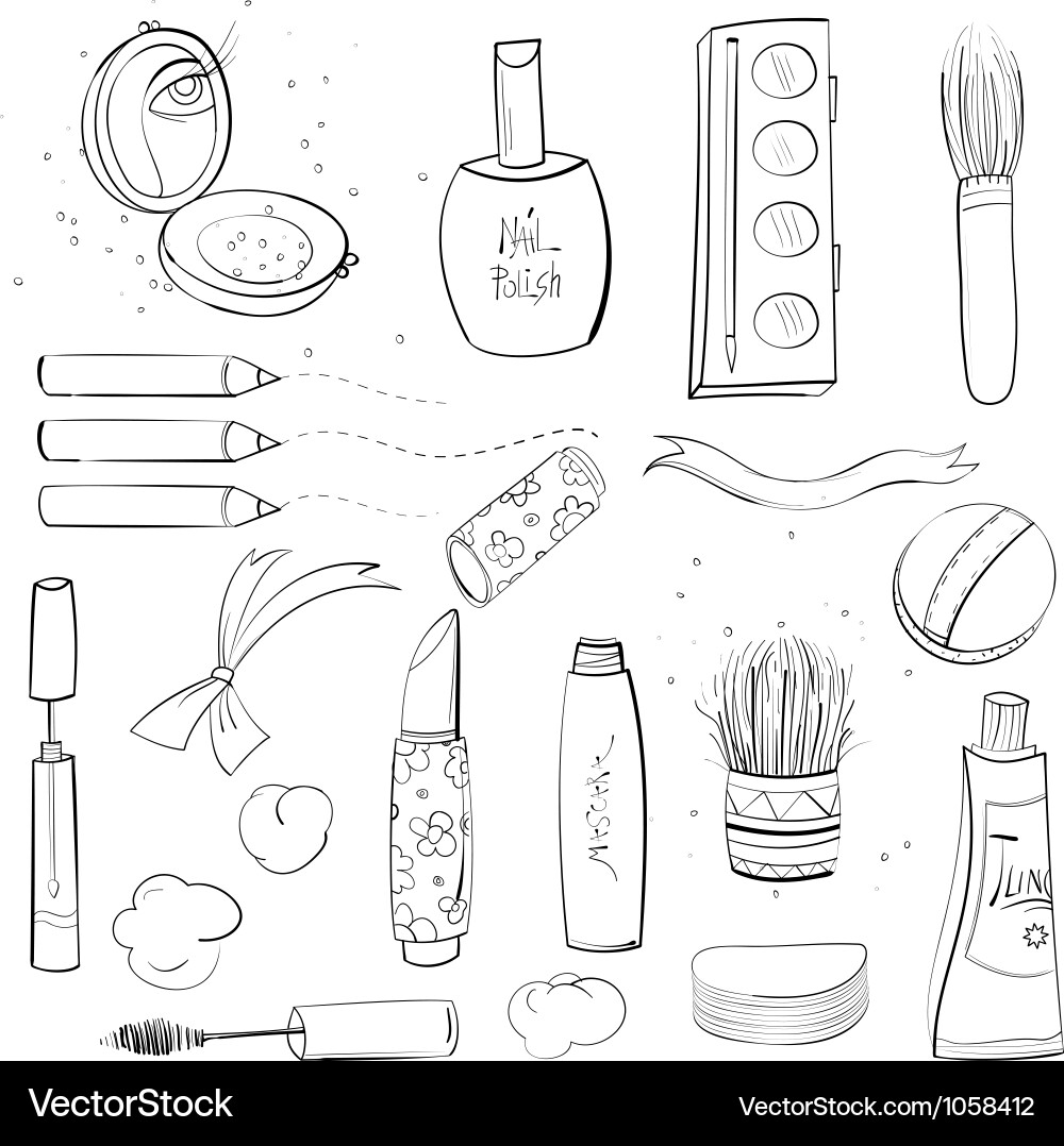 Makeup set sketch drawing Royalty Free Vector Image