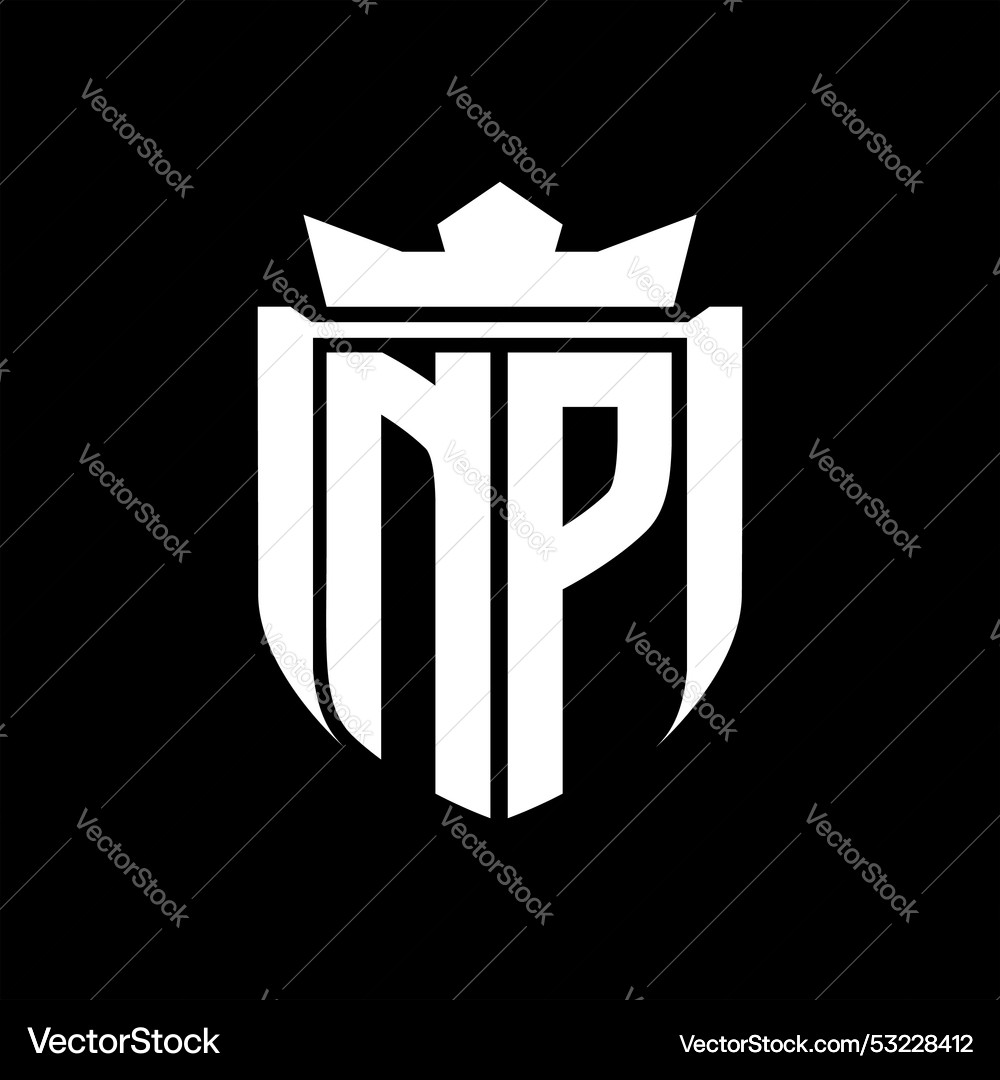 Np letter logo shield shape inside badge Vector Image