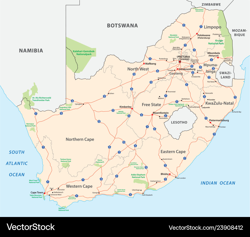 South africa road map Royalty Free Vector Image