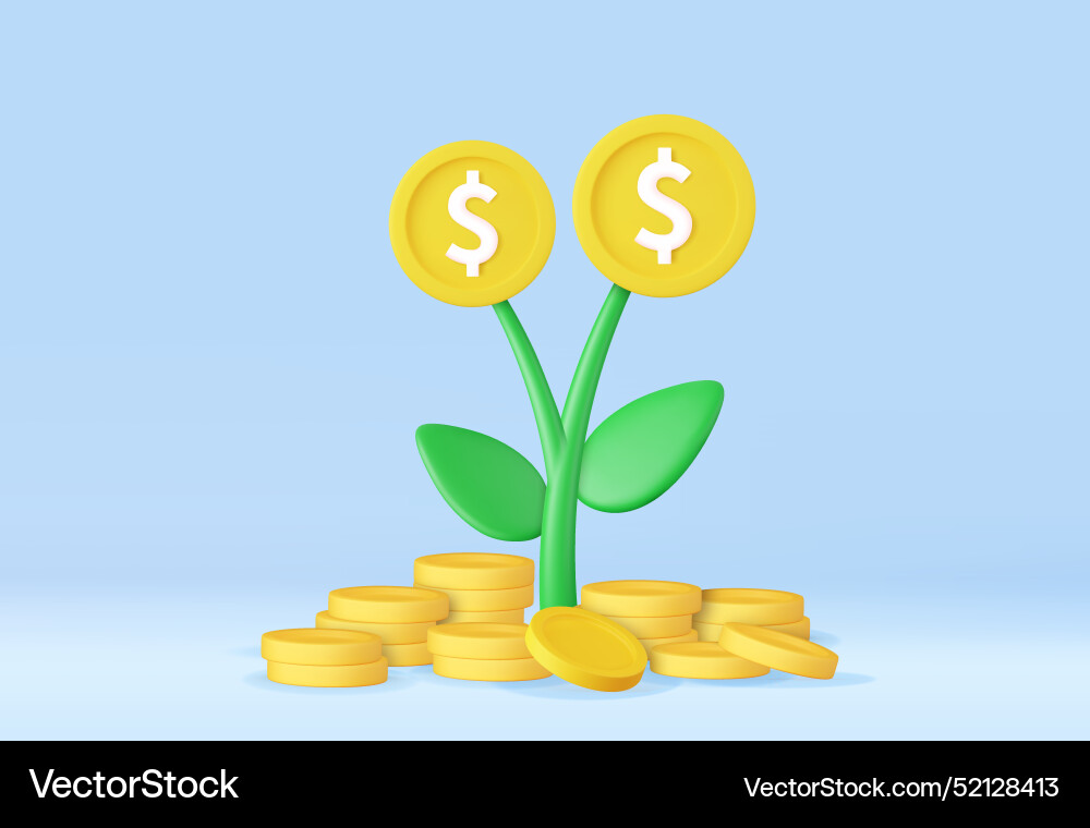 3d money tree plant with coin Royalty Free Vector Image