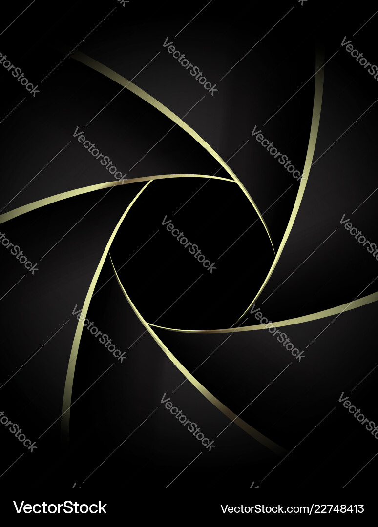 Camera lens close up with golden shutter blades Vector Image