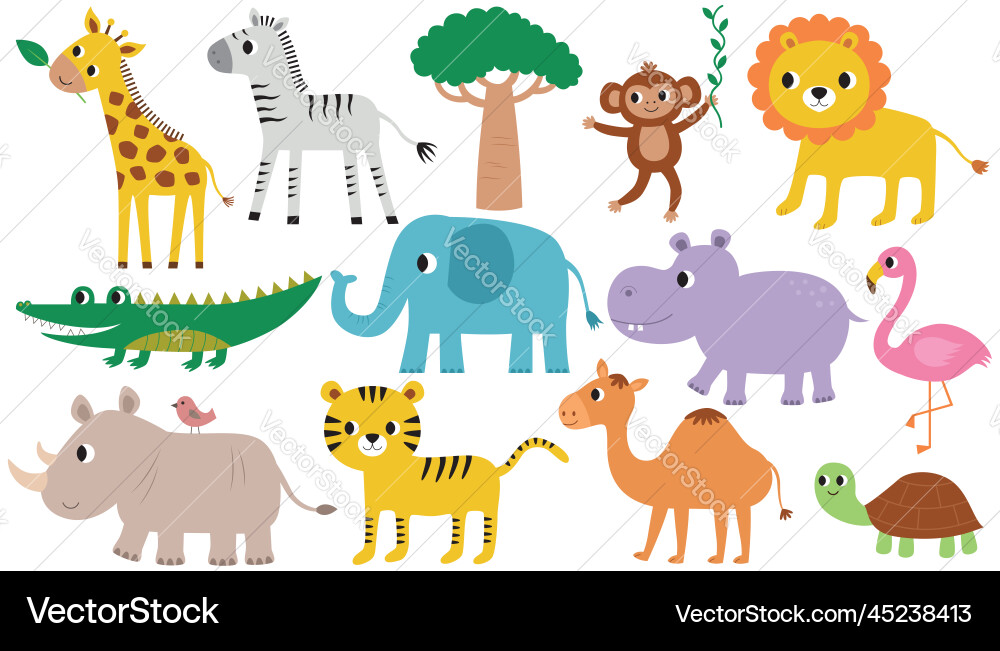 Exotic animals set - african and savannah Vector Image