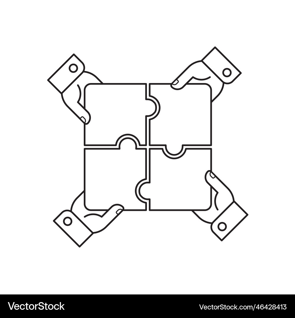 Four puzzle parts in 4 hands Royalty Free Vector Image