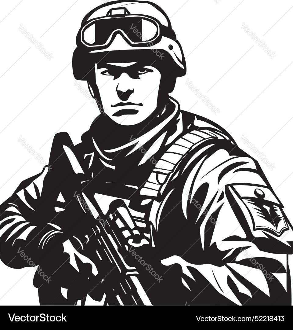 Ghost recon special ops soldier icon in black Vector Image
