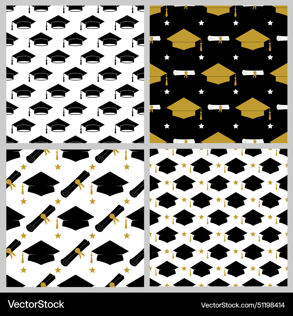Graduation cap seamless pattern set of 4 grad Vector Image