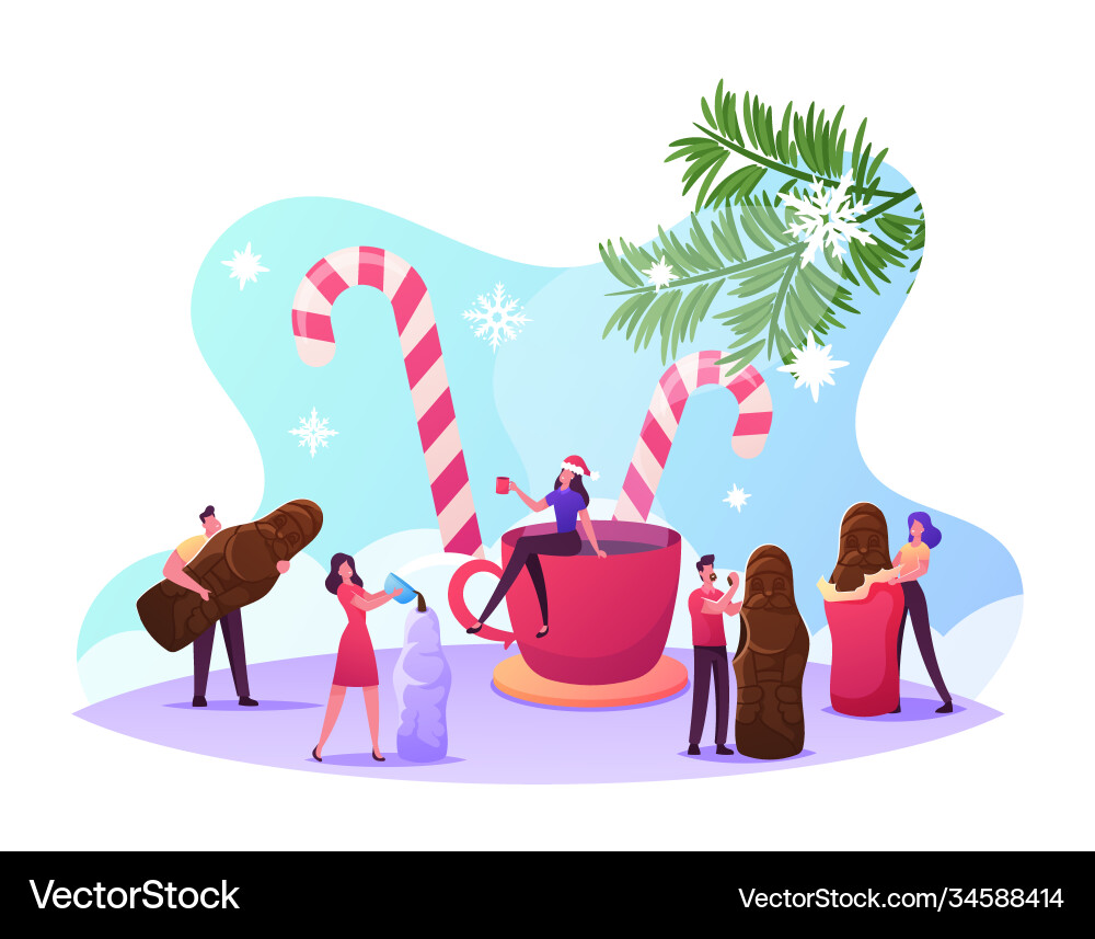 Tiny male or female characters around huge cup Vector Image
