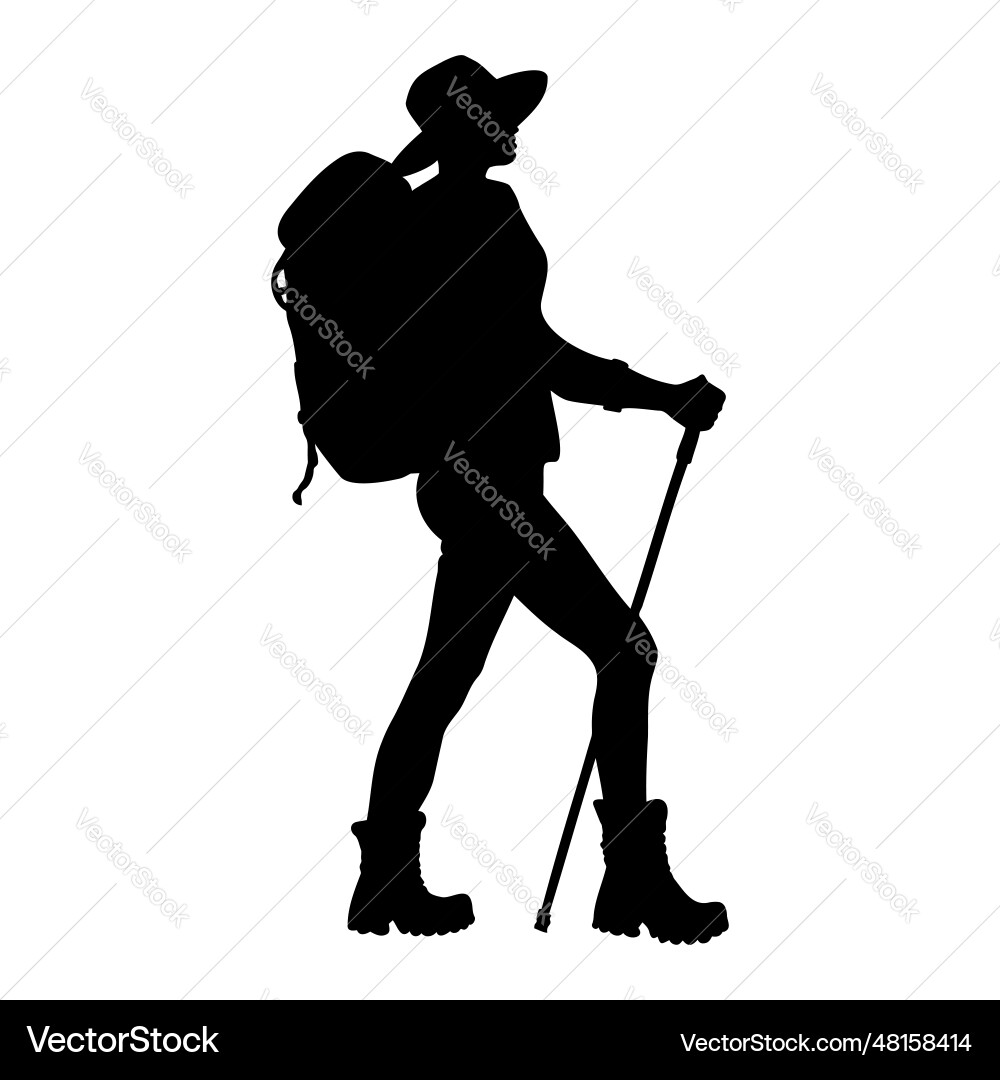 Woman hiker silhouette Royalty Free Vector Image