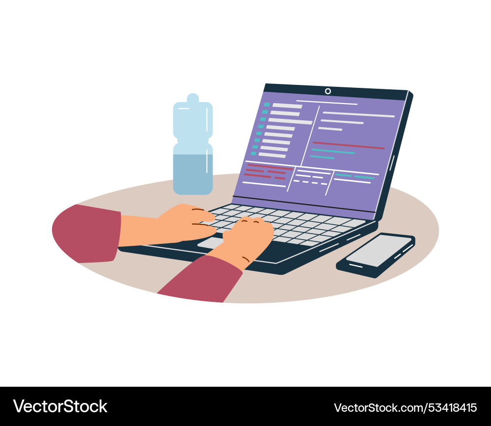 Hands typing on laptop Royalty Free Vector Image