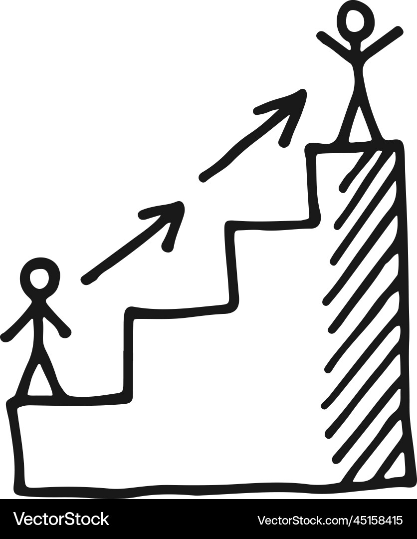 Progress steps icon person on stairs doodle Vector Image