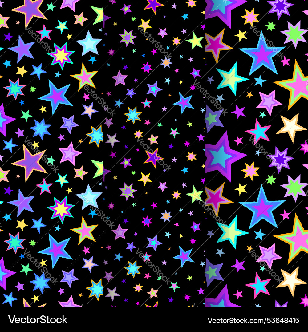 Set of three star multi-colored seamless patterns Vector Image