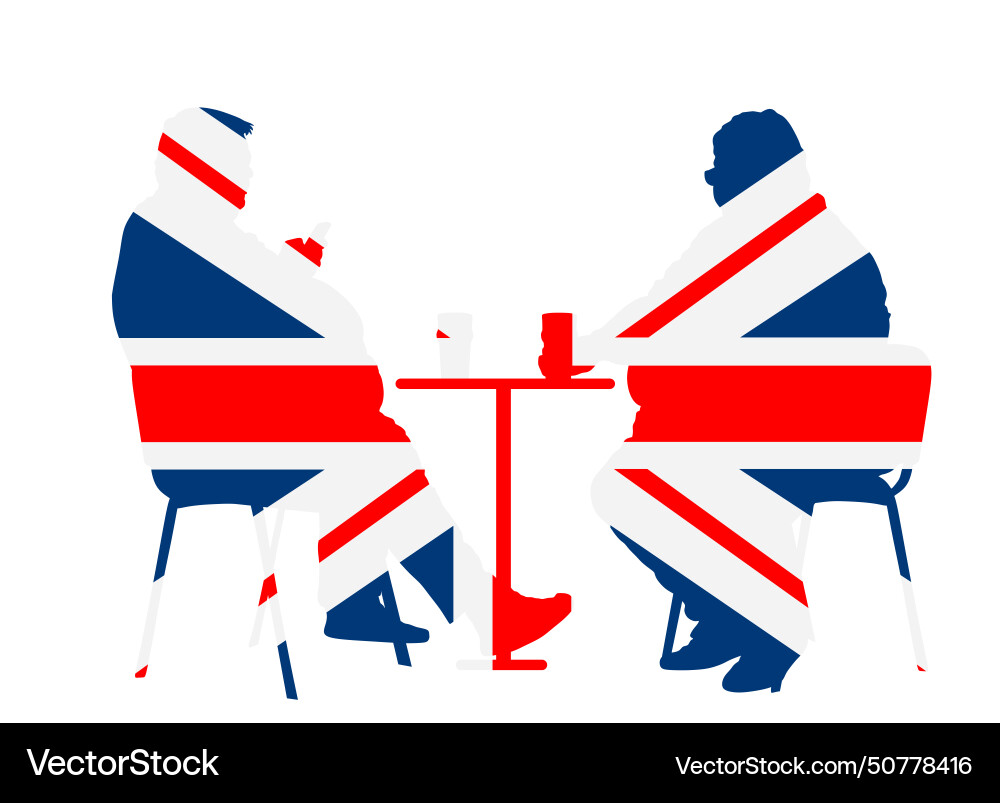 British flag fat friends sitting drinking beer Vector Image