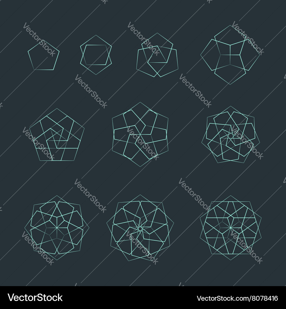 Pentagon contour various sacred geometry set Vector Image