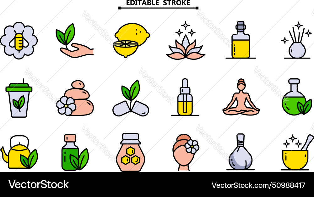 Ayurveda icons set editable stroke color Vector Image