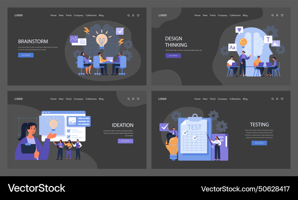 Design thinking dark or night mode web layout set Vector Image