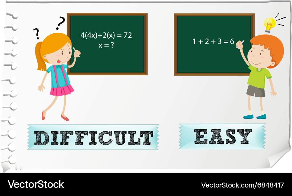 Opposite adjectives difficult and easy Royalty Free Vector