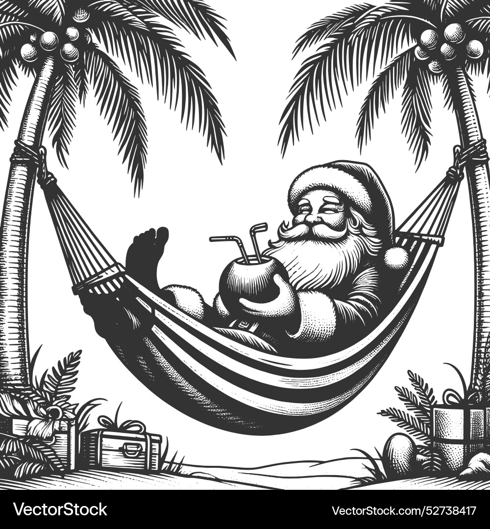 Santa relaxing in hammock by beach Royalty Free Vector Image
