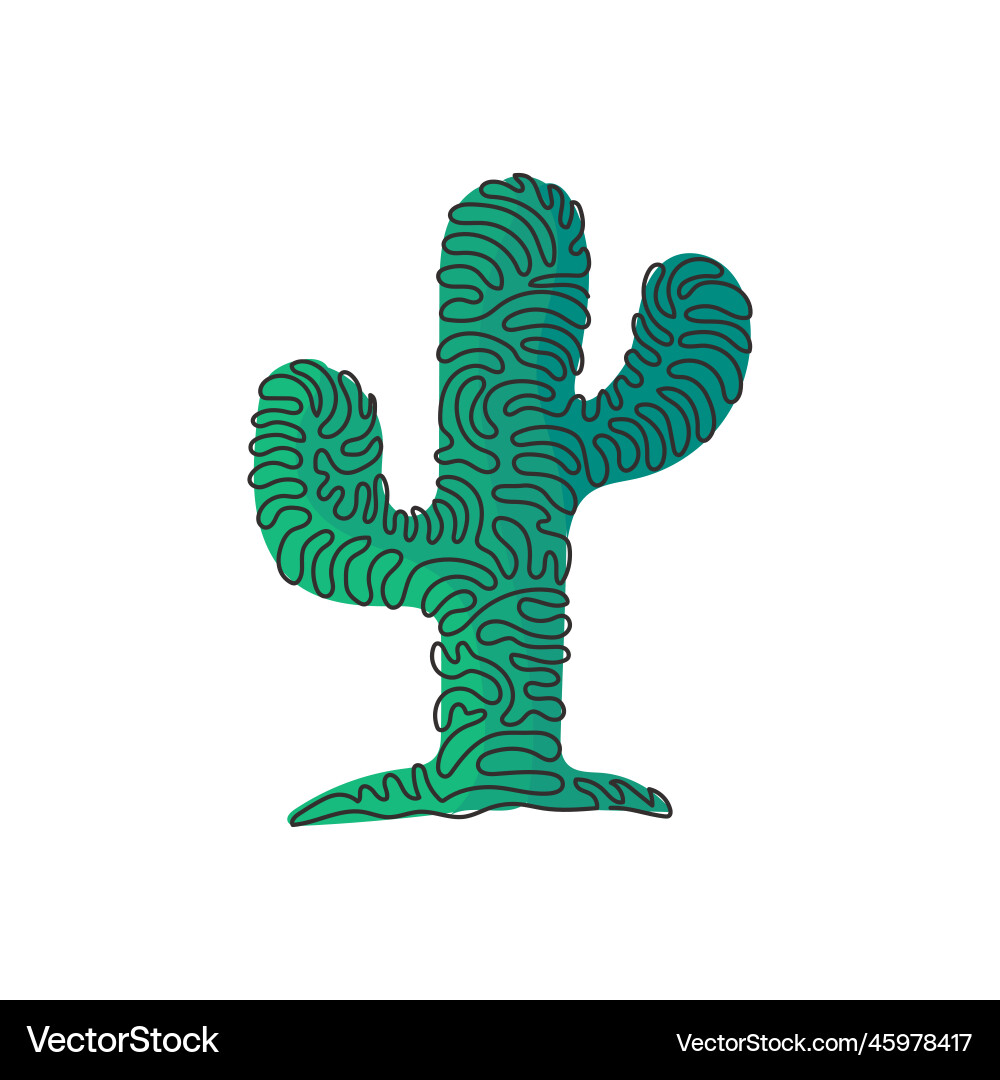 Single one line drawing tropical thorny cactus Vector Image
