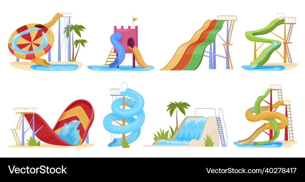 Water slides set flat cartoon Royalty Free Vector Image