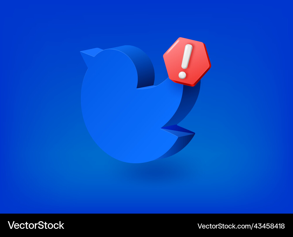 Blue bird icon with exclamation point pictogram 3d