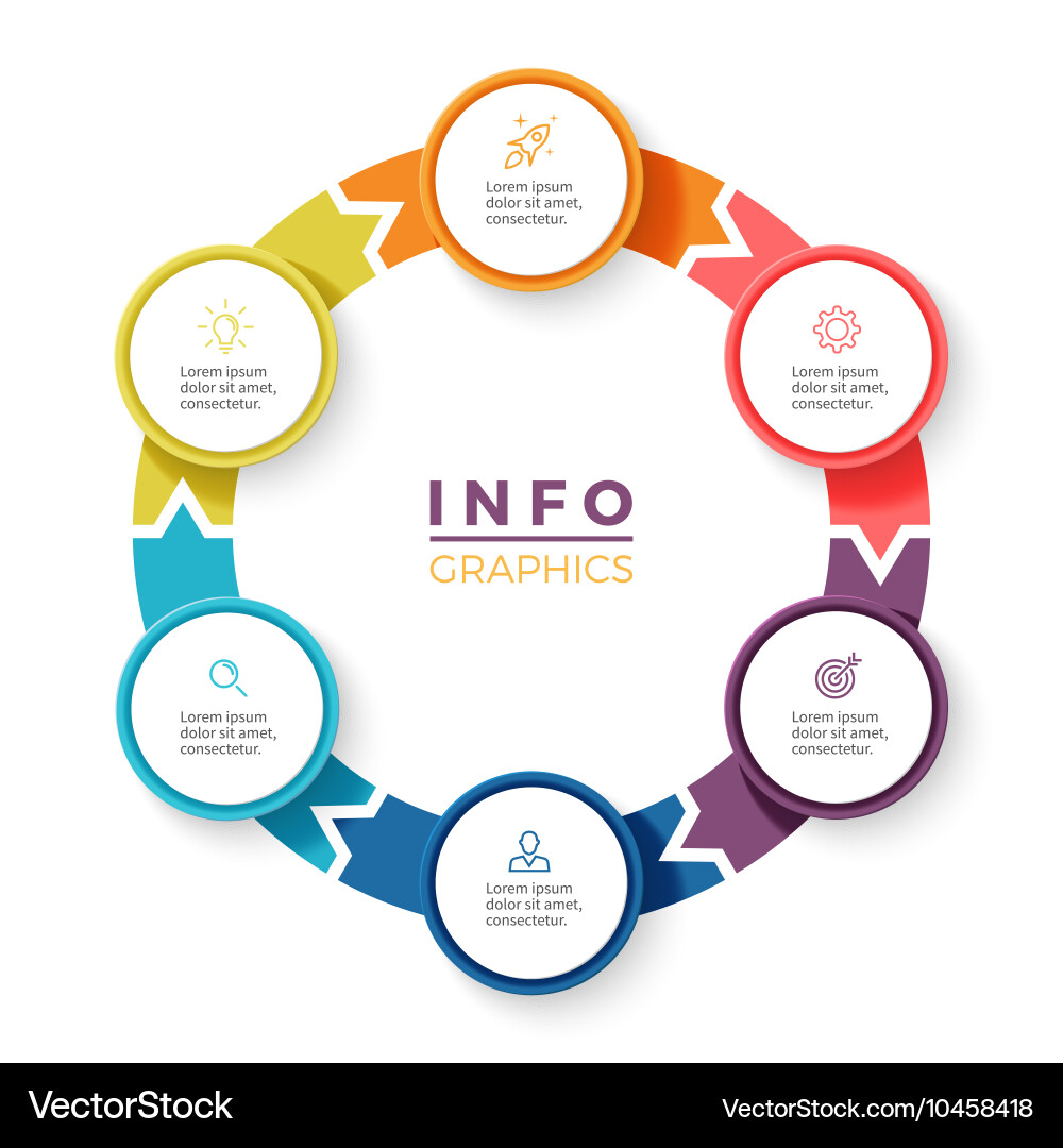 Circular arrows for infographics diagram with 6 Vector Image