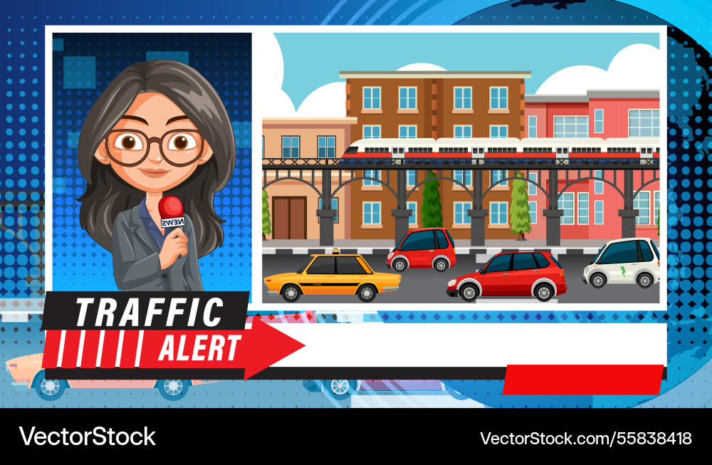 Depicting a traffic alert with reporter Royalty Free Vector