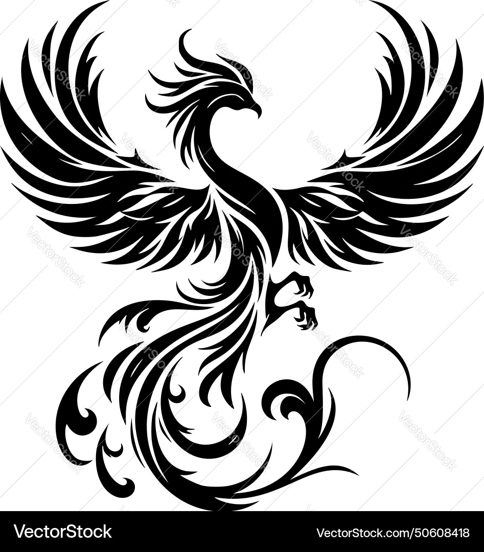 Elegant phoenix outline in flight Royalty Free Vector Image