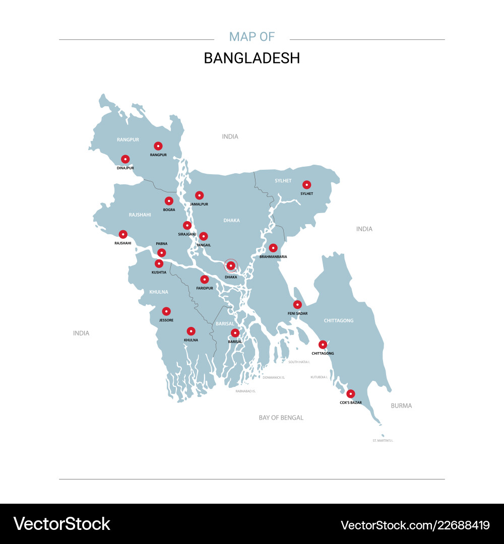 Bangladesh map with red pin Royalty Free Vector Image
