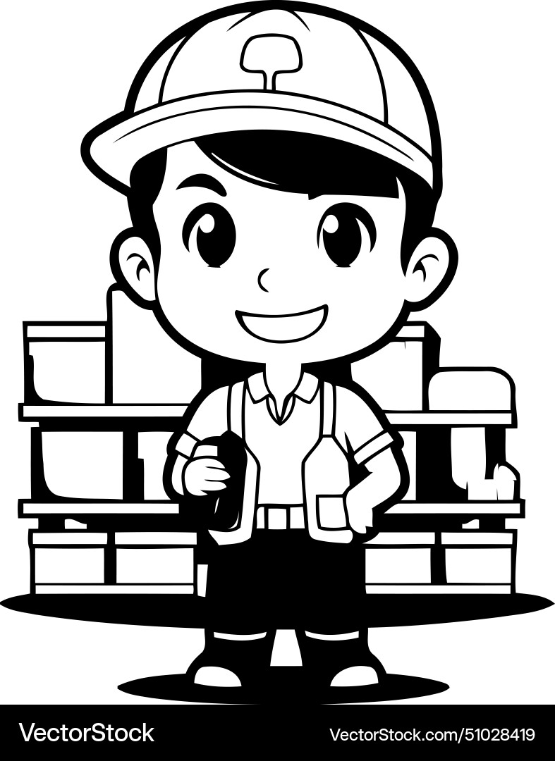 Cute boy construction worker with tools cartoon Vector Image